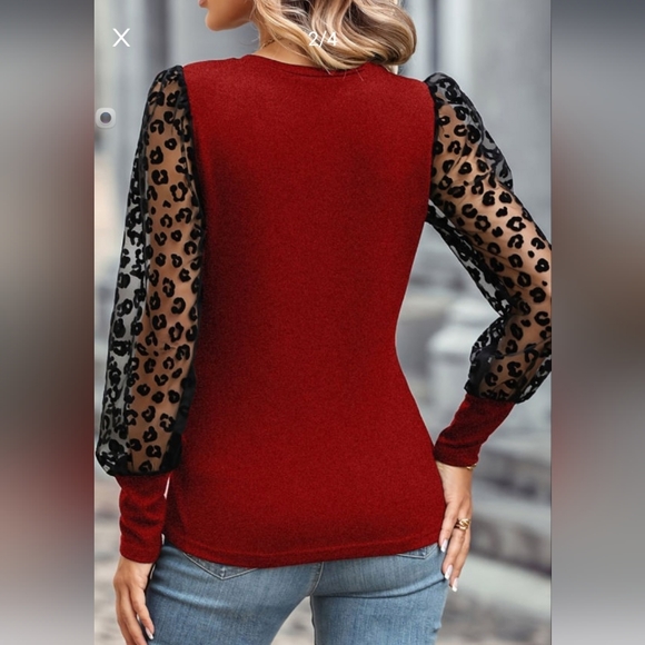 unbranded | Tops | Red Mesh Puff Sleeve Top | Poshmark